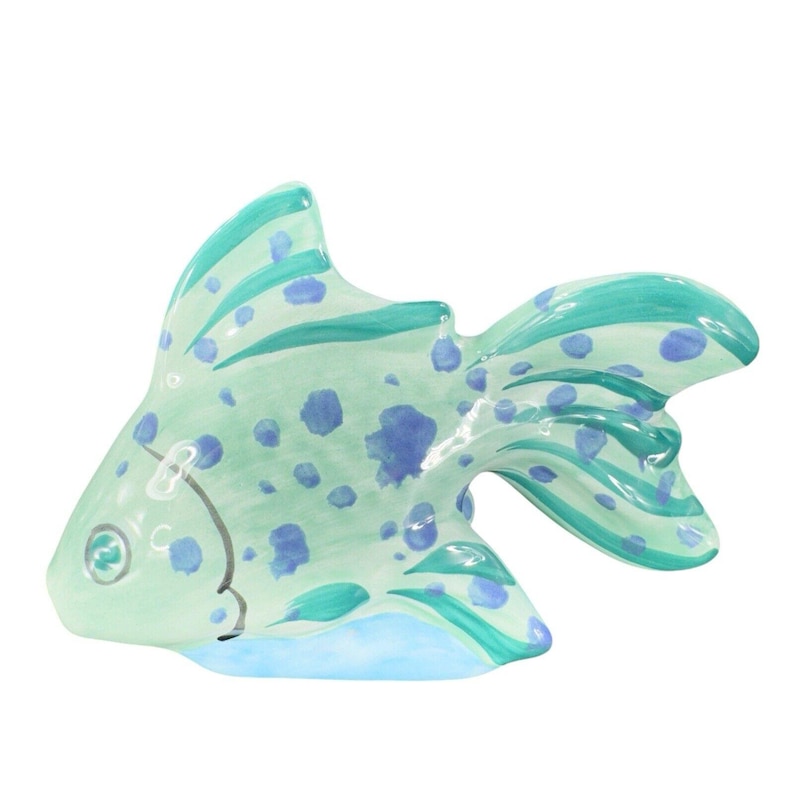 Present Tense Hand Painted Fish Figurine Figure Blue Green Pottery ...