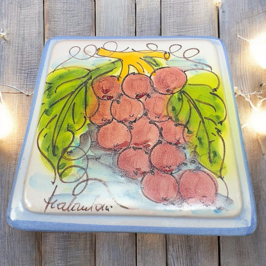 FRATANTONI Vietri Italy Hand Painted Art Pottery Tile Fruit Grapes Wall ...