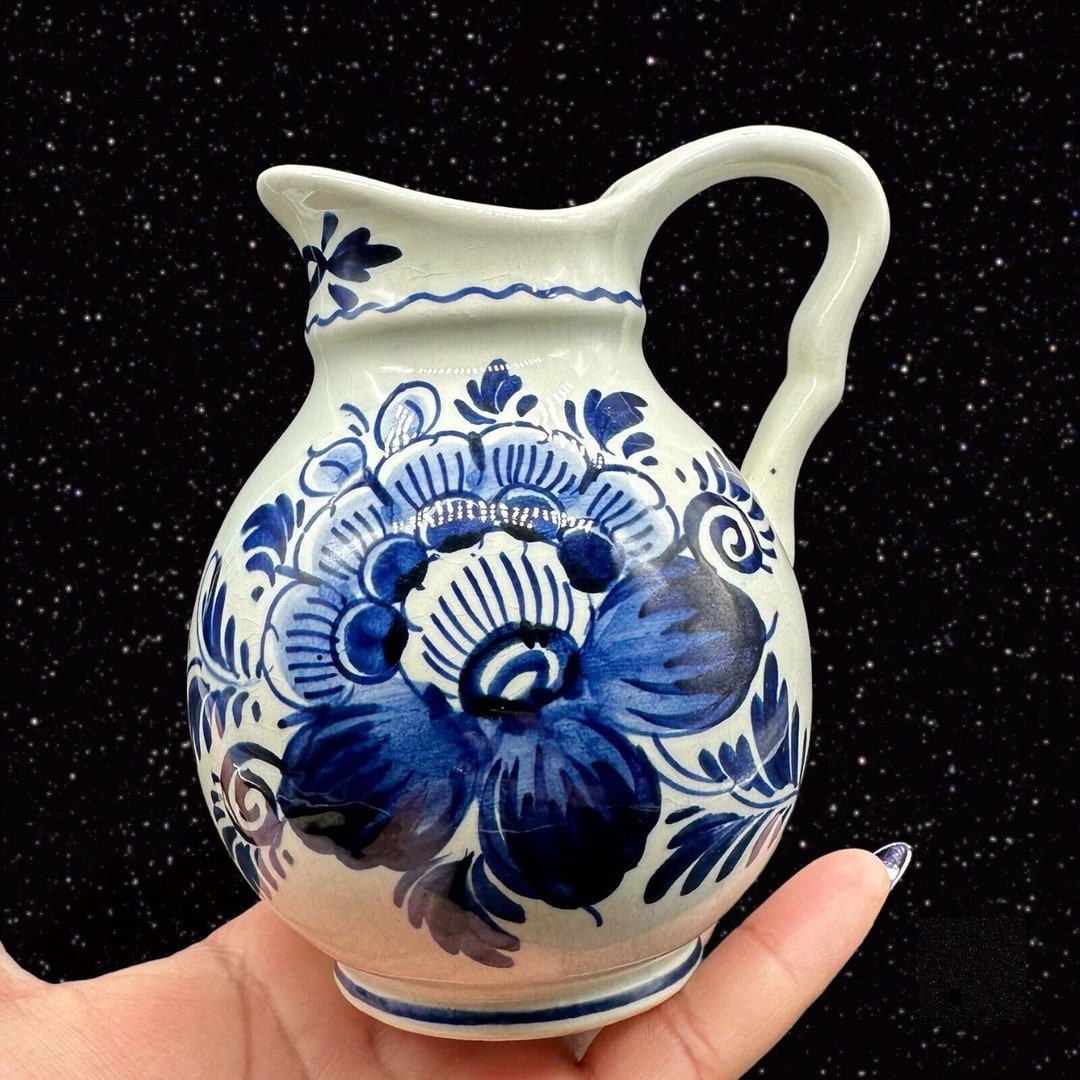 Vintage Delft Blue Pitcher Hand Painted in Holland Ceramic Carafe 5”T 4 ...