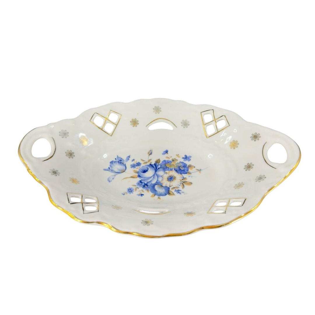 Vintage Apulum Fine Romanian Porcelain Dish Bowl With Handles Blue ...