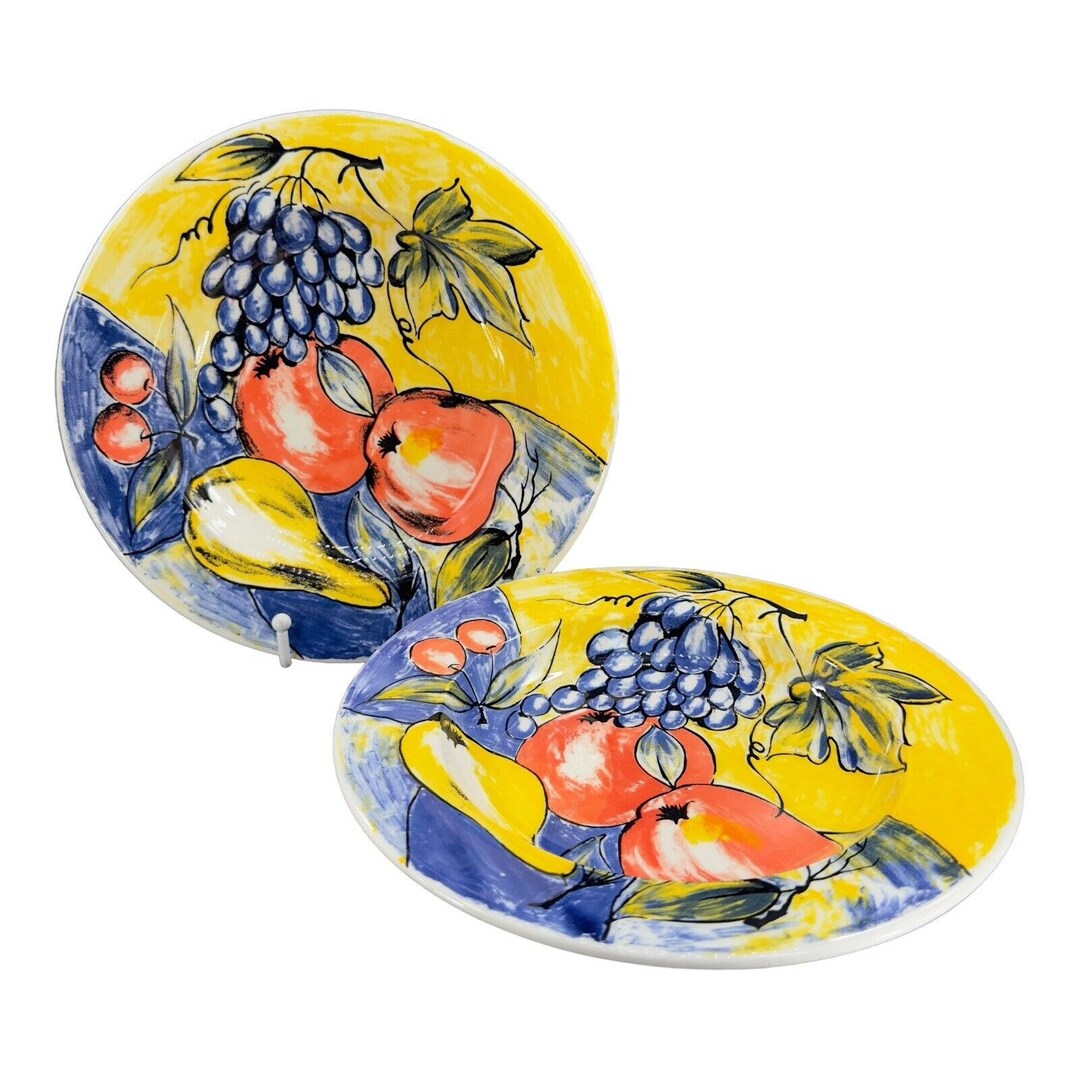 Vintage Pier 1 Ceramic Deep Dish Plate With Fruit Pattern Set 2 Italian ...