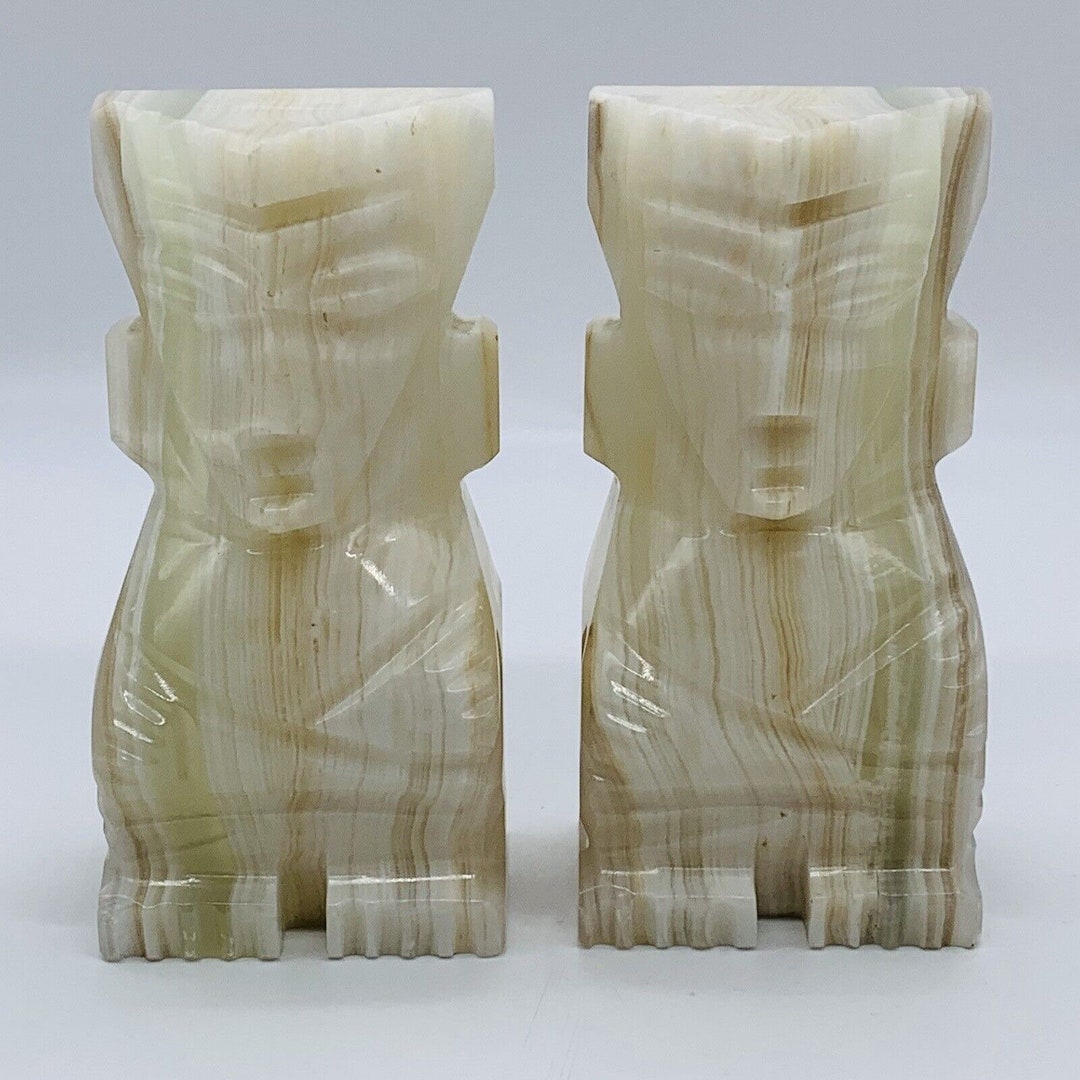 Vintage Pair Carved Heavy Marble Aztec Mayan Tiki Stone Bookends 5.5 ...