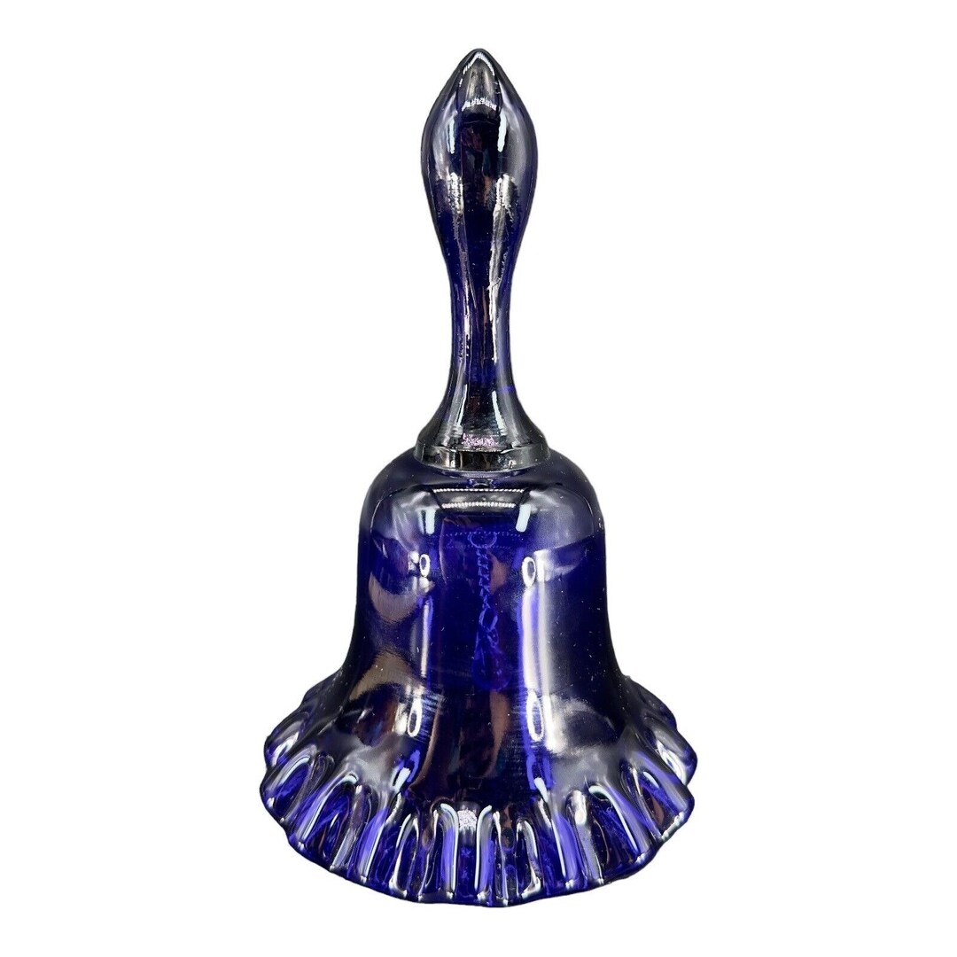 Vintage Fenton Cobalt Blue Glass Bell Figurine Ruffled Bottom Large ...