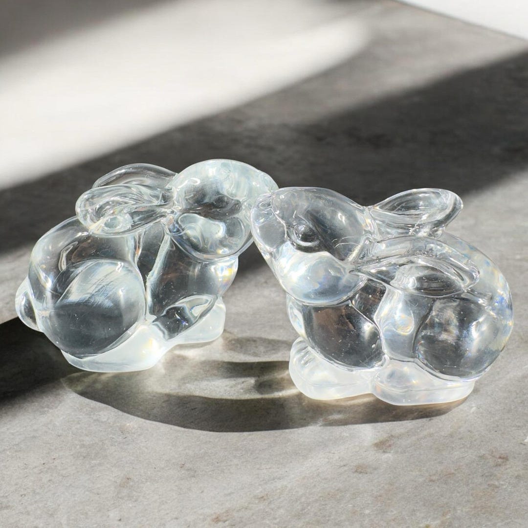 Vintage 1980s Clear Bunny Rabbit Set 2 Glass Crystal Figurine Decor ...