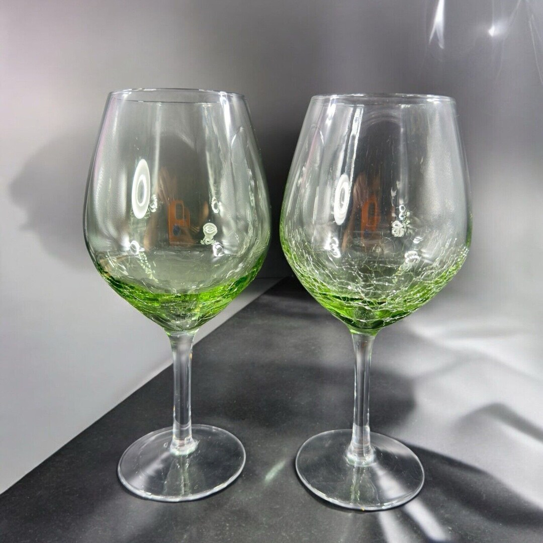 Pier 1 Glass Balloon Goblet Smokey Green Crackled Glass Drinking ...