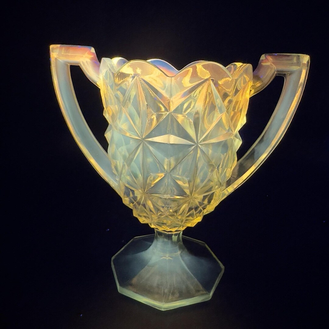 Vintage Indiana Glass Yellow Chalice Vase Bowl Dish With Handles ...