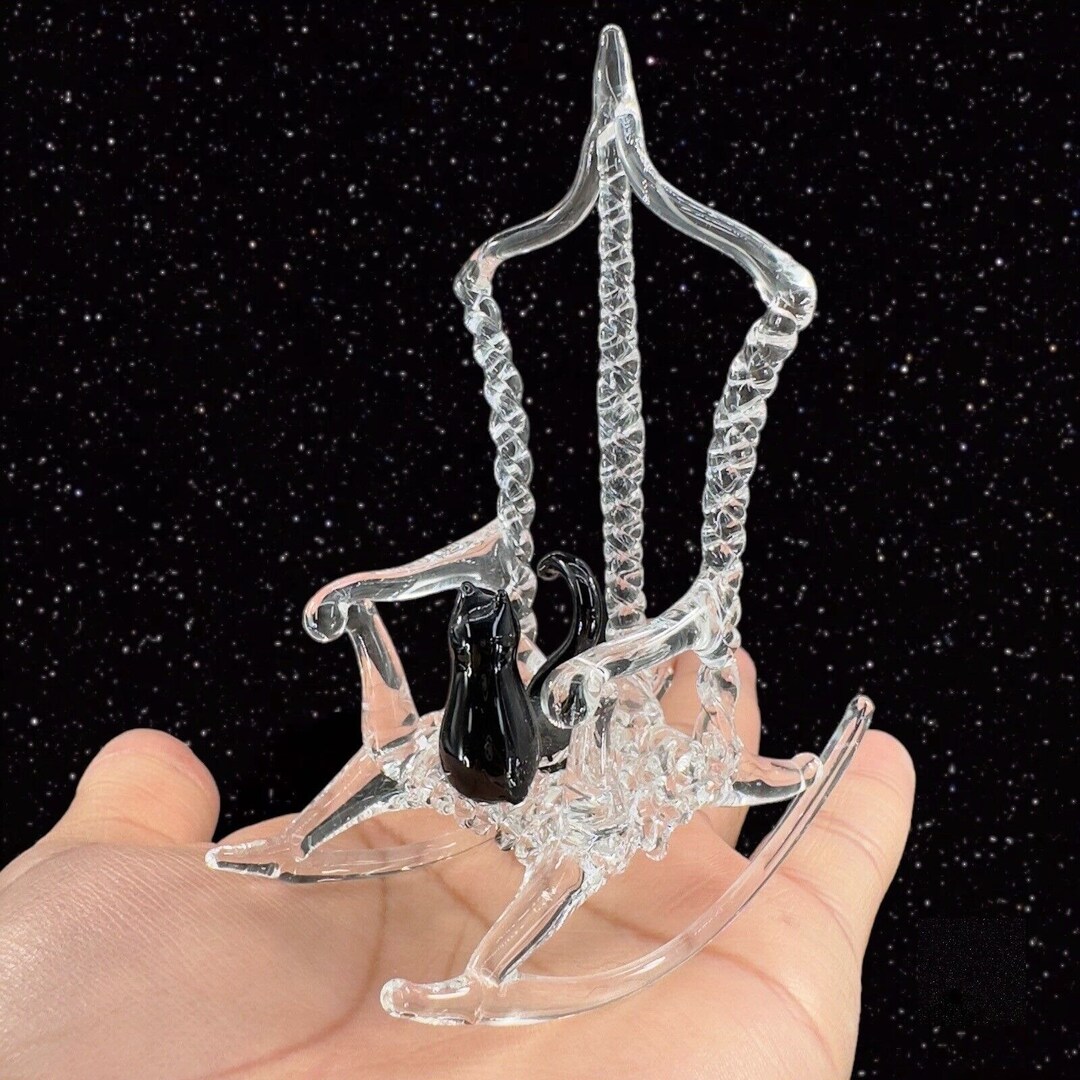 Hand Crafted Spun Glass Rocking Chair W Black Cat Figurine - Etsy