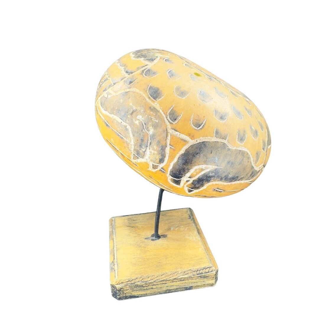 Peruvian Hand Carved Gourd on Wood Stand Leoncio Veli Peru Hand Made ...