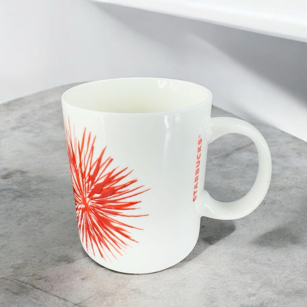 Starbucks Red Flower Starburst on White Mug 2014 Coffee Mug Cup Ceramic ...