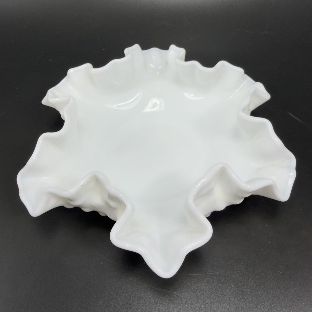 Fenton Hobnail Double Crimped Bon Bon White Milk Glass 5inch Dish Bowl ...