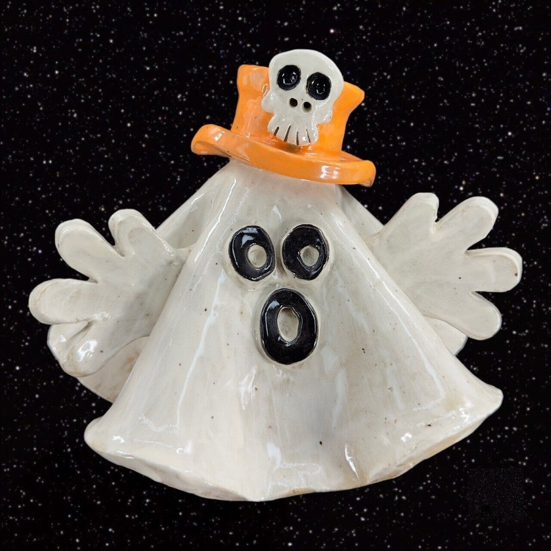 Hand Made Studio Art Pottery Ghost Figurine Paperweight Heavy Signed by ...