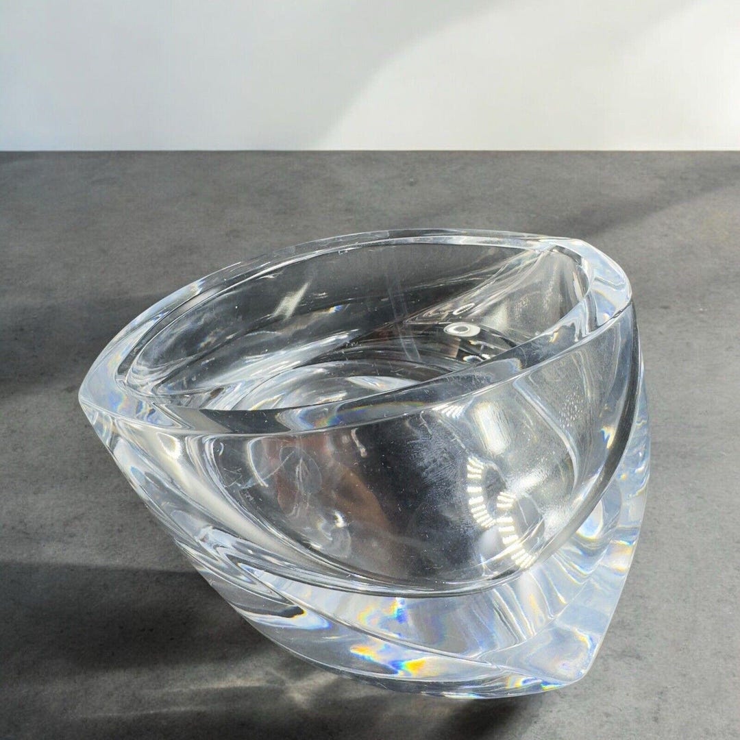 Mid Century Nambe Clear Crystal Glass Heavy Abstract Shape Dish Bowl ...