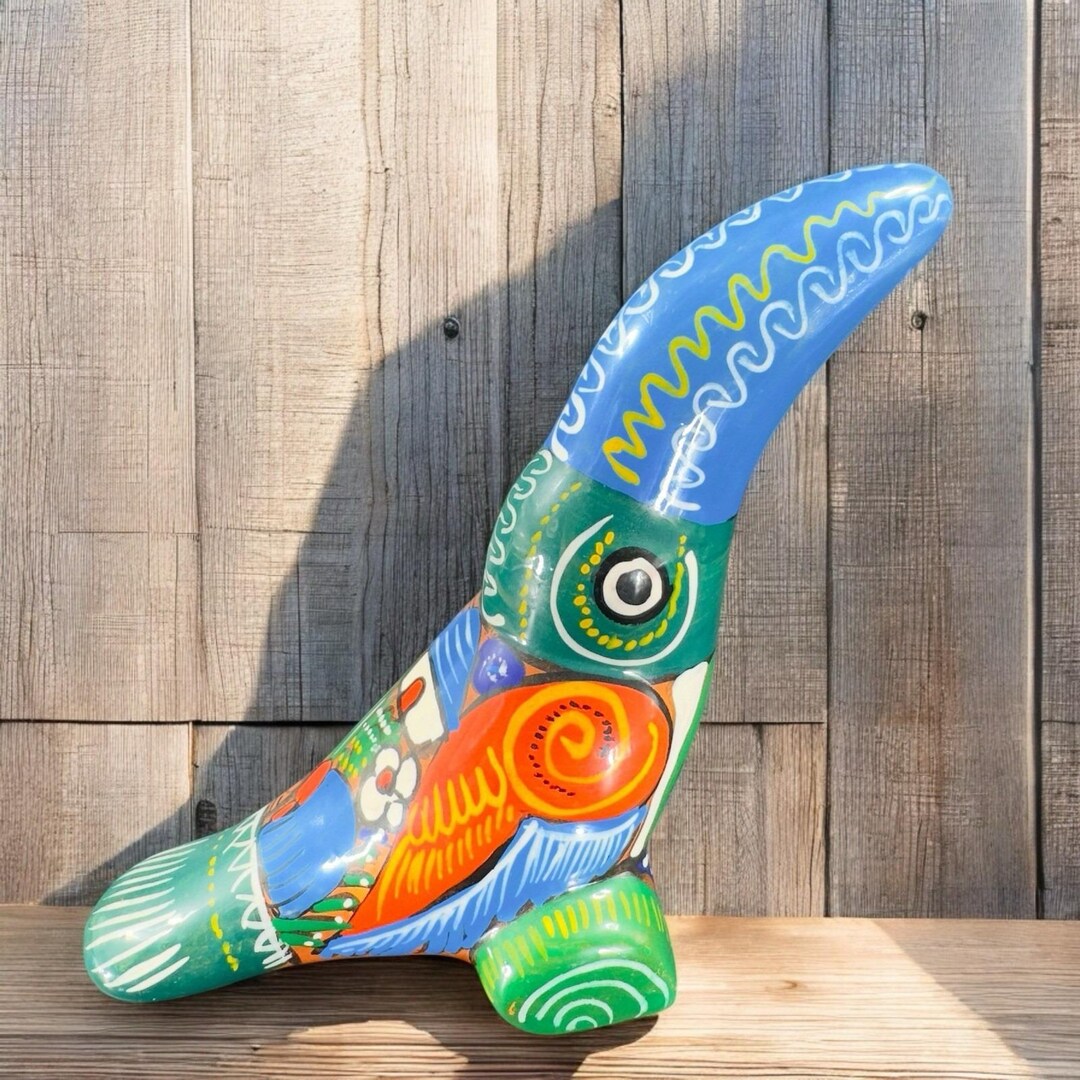 Vintage Mexico Hand Made Pottery Redware Toucan Bird Hand Painted Decor ...