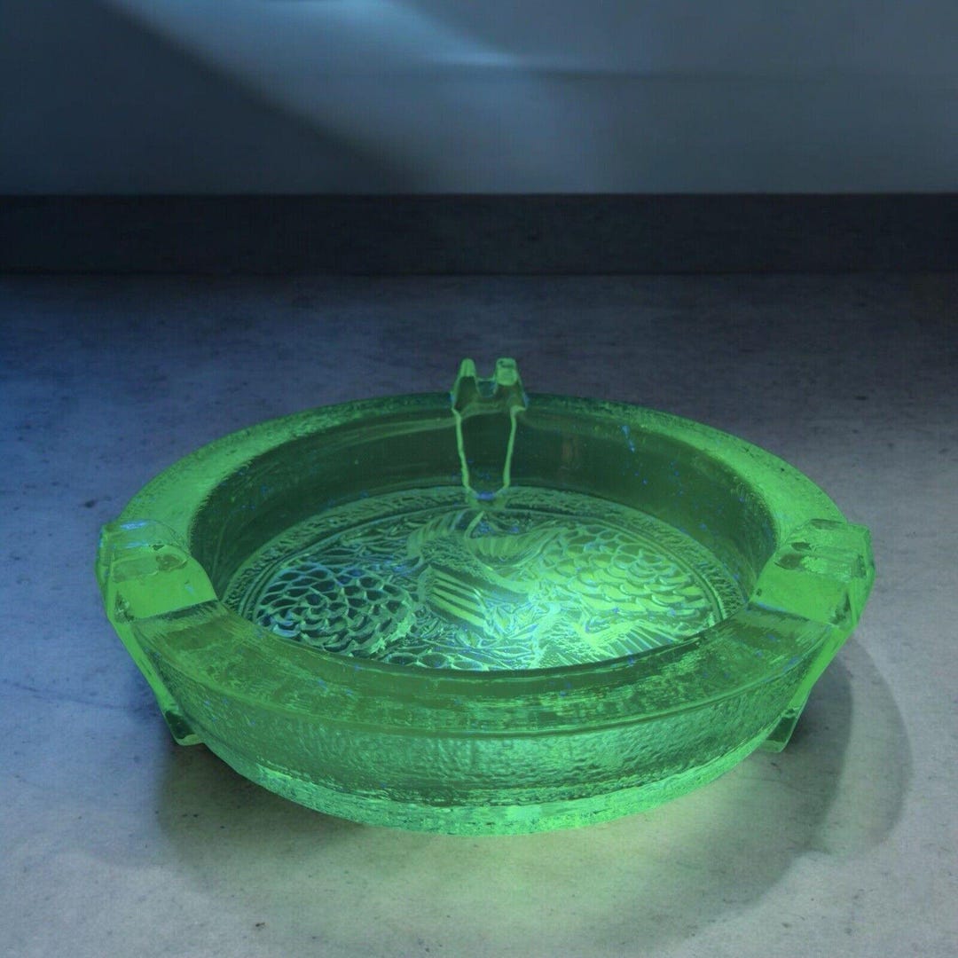 1970s Blenko Huge Heavy Ashtray Chinese Classics Birds Clear Manganese ...