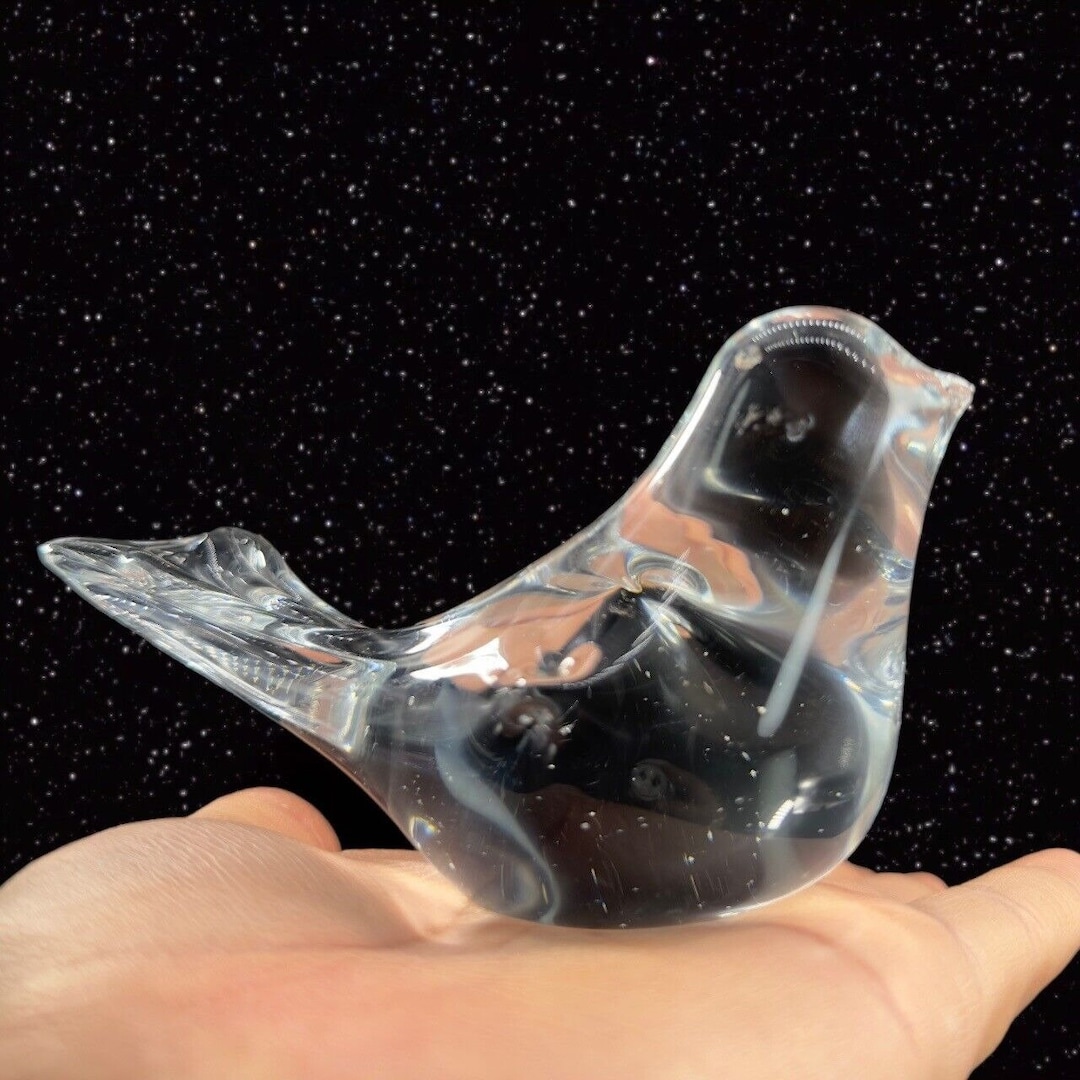 Clear Art Glass Bird With Folded Wings Whimsical Figurine Paperweight ...