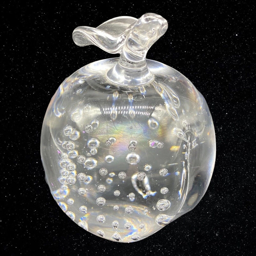 Art Glass Clear Crystal Bubbles Bullicante Peach Fruit Paperweight 4”T ...
