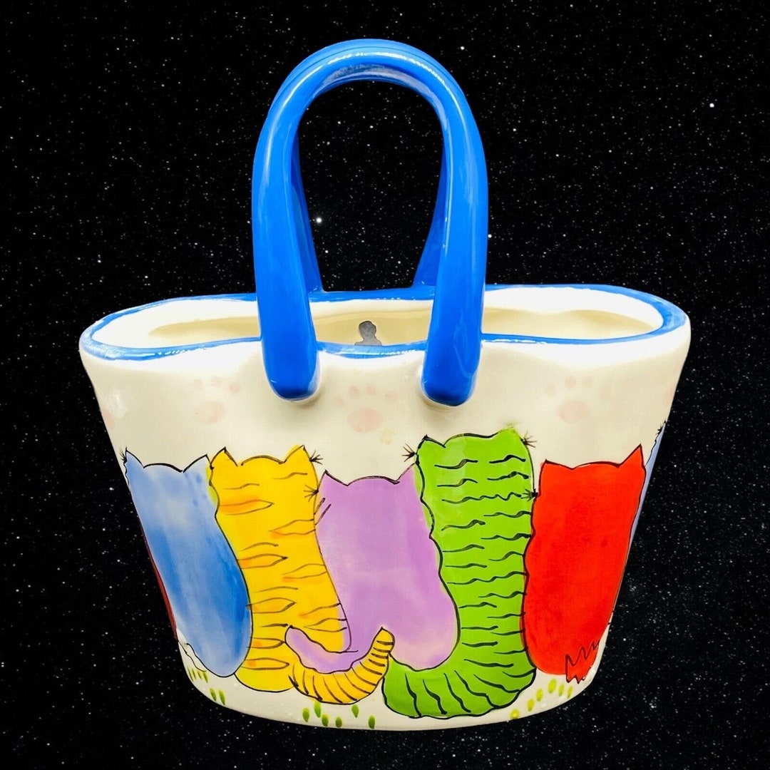 Anne Ormsby Fat Cats Purse Shaped Wall Vase Planter Baum Bros 6.5”T 6.5 ...