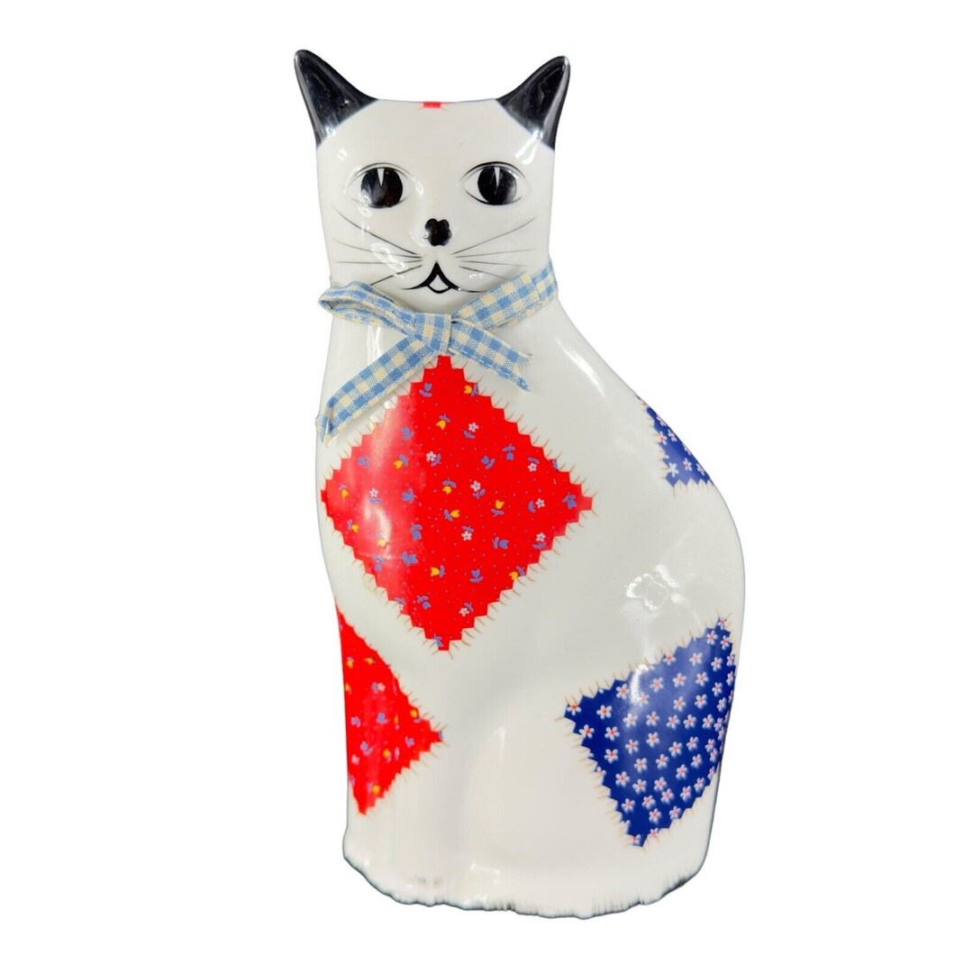 PATCH THE CAT Patchwork Squares Upright Standing Ceramic Figurine ...