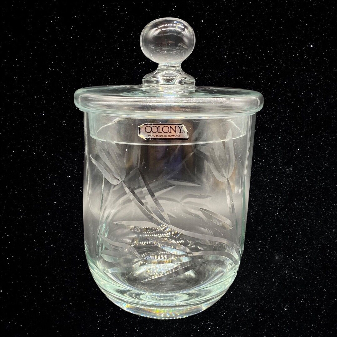 Colony Hand Made in Romania Clear Crystal Etched Tulip Lidded Canister ...