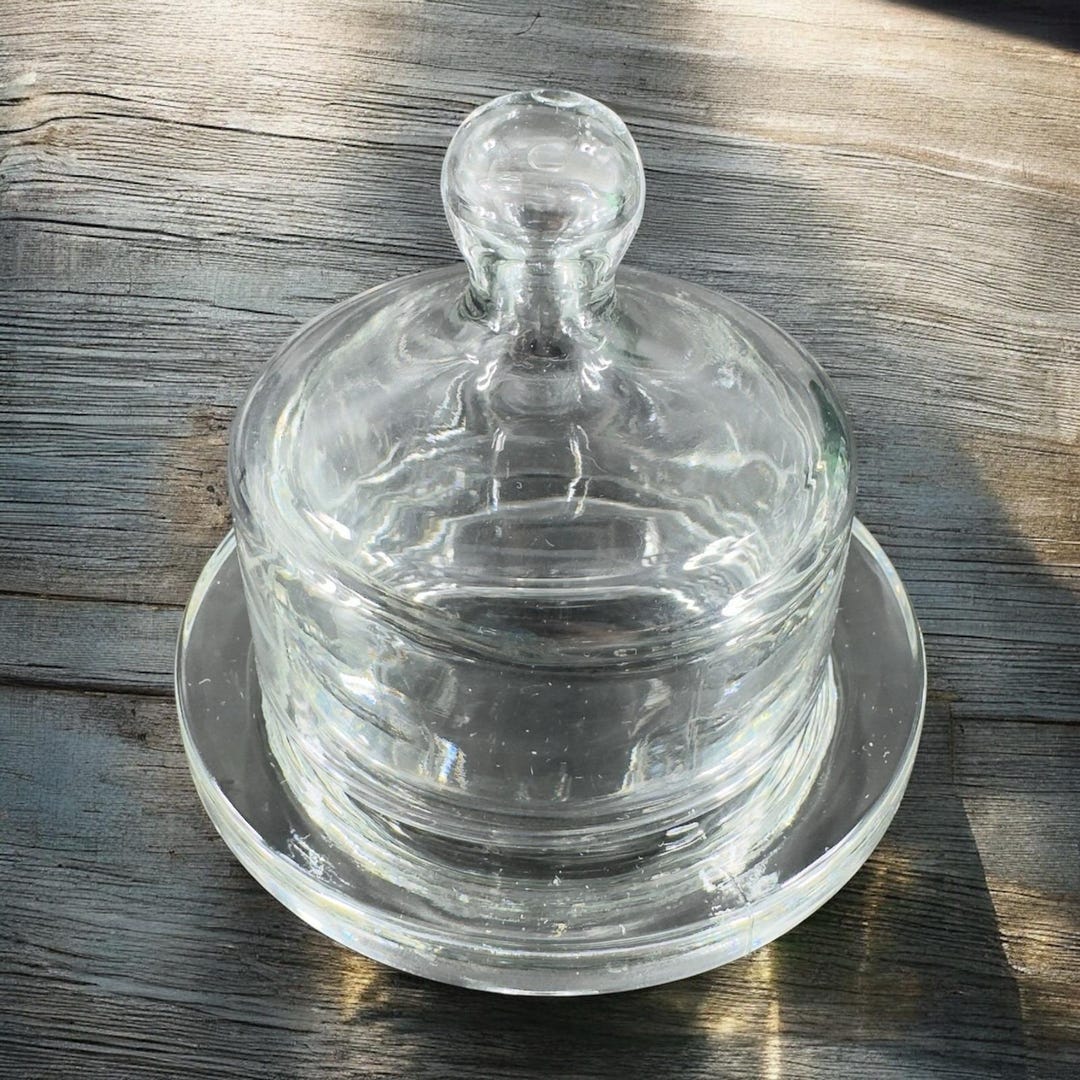 Clear Glass Crystal Round Butter Dish With Lid Caviar Covered Dish ...