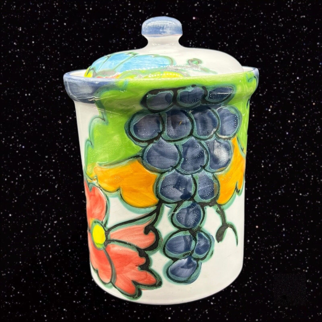 Portugal Canister Jar With Lid Hand Painted Redware Fruit Signed Colina ...