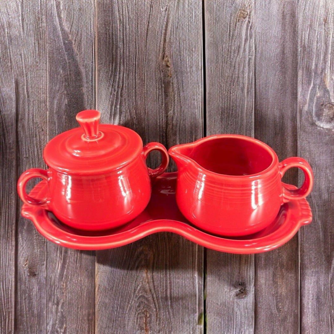 Vintage Fiestaware Ceramic Sugar and Creamer With Tray Fiesta USA ...
