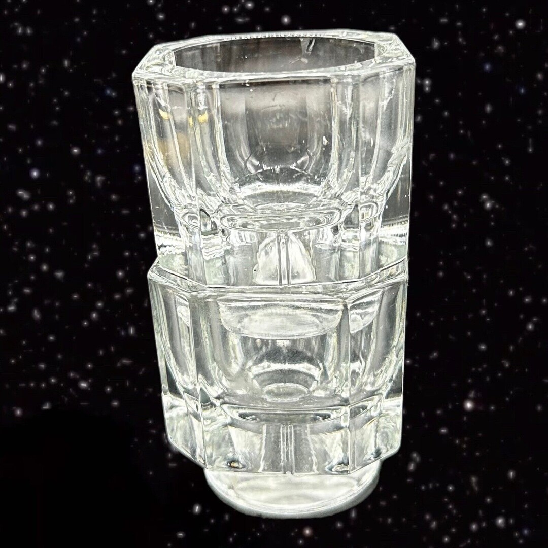 Italian Covetro Stackable Candle Stick Holder Set Clear Glass Marked 2 ...