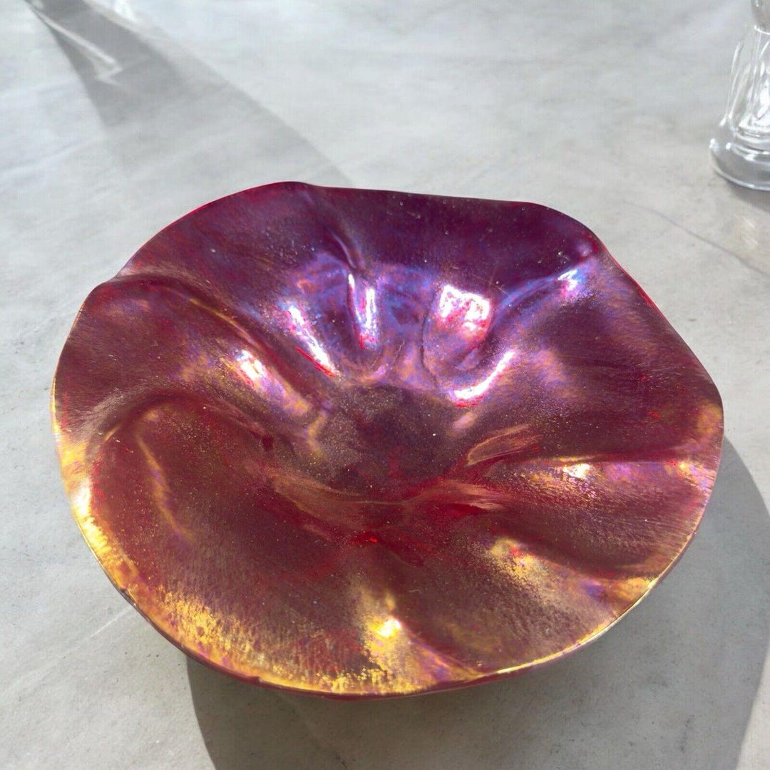Fused Art Glass Dish Plate Iridescent Finish Stretched Glass Decor Hand ...
