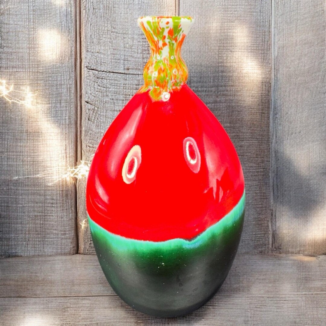 Hand Made Pottery Ceramic Vase Hand Glazed Bottle Small Mouth Artist ...