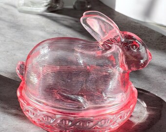 Vintage LE Smith Light Blue Glass Bunny Rabbit on Nest Covered Candy ...