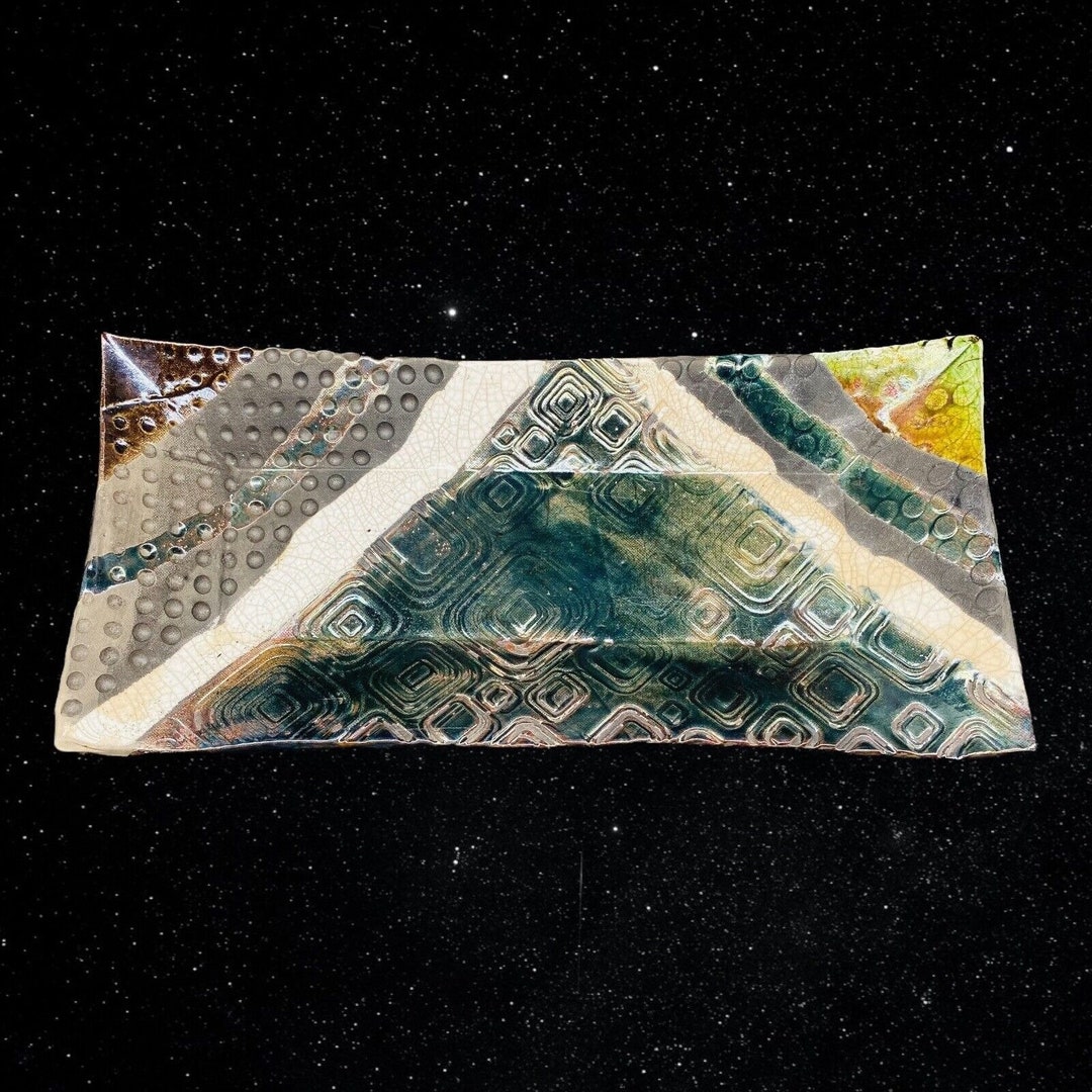 Vintage Raku Art Pottery Metallic Glazed Centerpiece Rectangular Plate ...