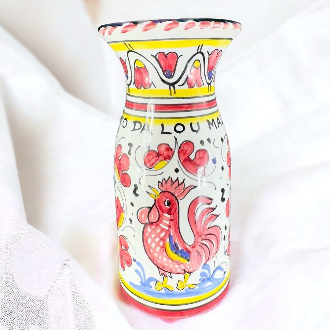 Italian DERUTA Art Pottery Vase Vessel Hand Painted Rooster Scene Made ...