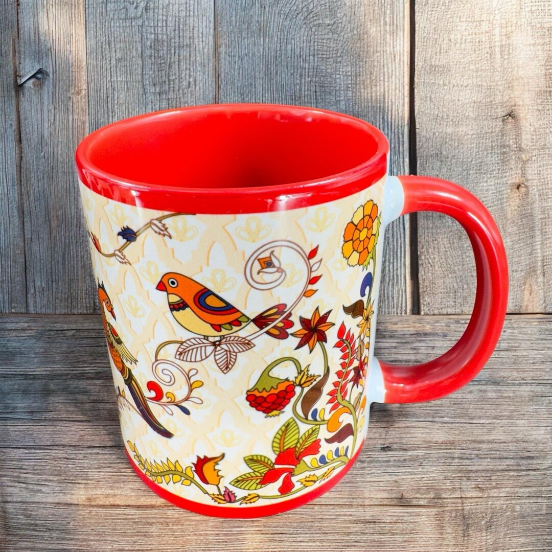 The Bombay Store Birds of Paradise Coffee Cup Mug Red Ceramic Mug ...