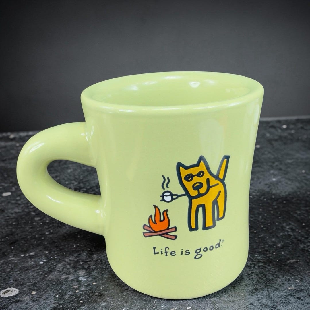 Thick Heavy Stoneware Coffee Mug Cup Light Green Life is Good ...
