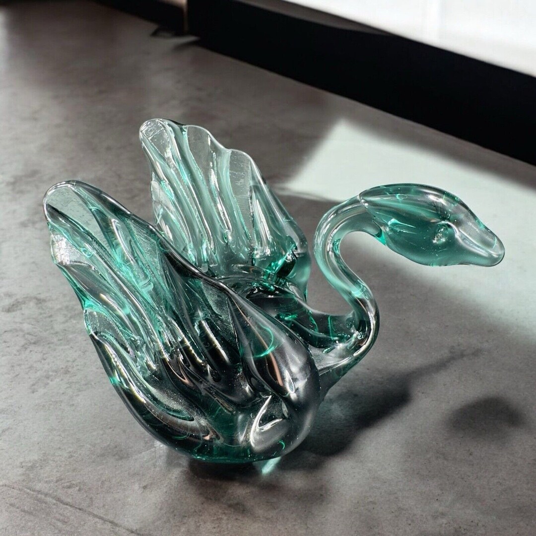 Hand Blown Emerald Green Glass Duck Bird Swan Hand Made Glass Figure ...