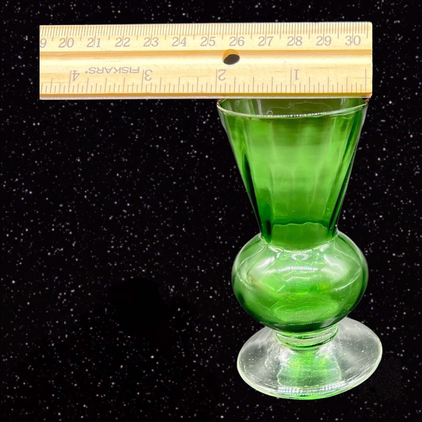 Art Glass Vase Green W Clear Bottom Hand Blown Fluted Vase Miniature 4 ...