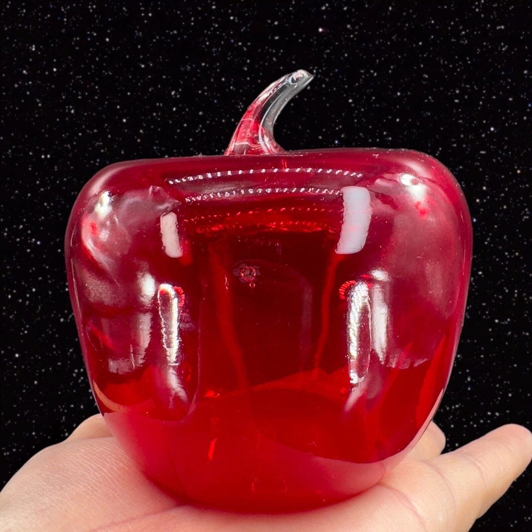 Red Art Glass Apple Fruit Glass Decor Figurine Paperweight Sharp Clear ...