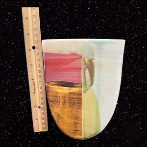 Studio Art Pottery Signed SS Vase Hand Made Painted Abstract 6.5”T 5.75 ...