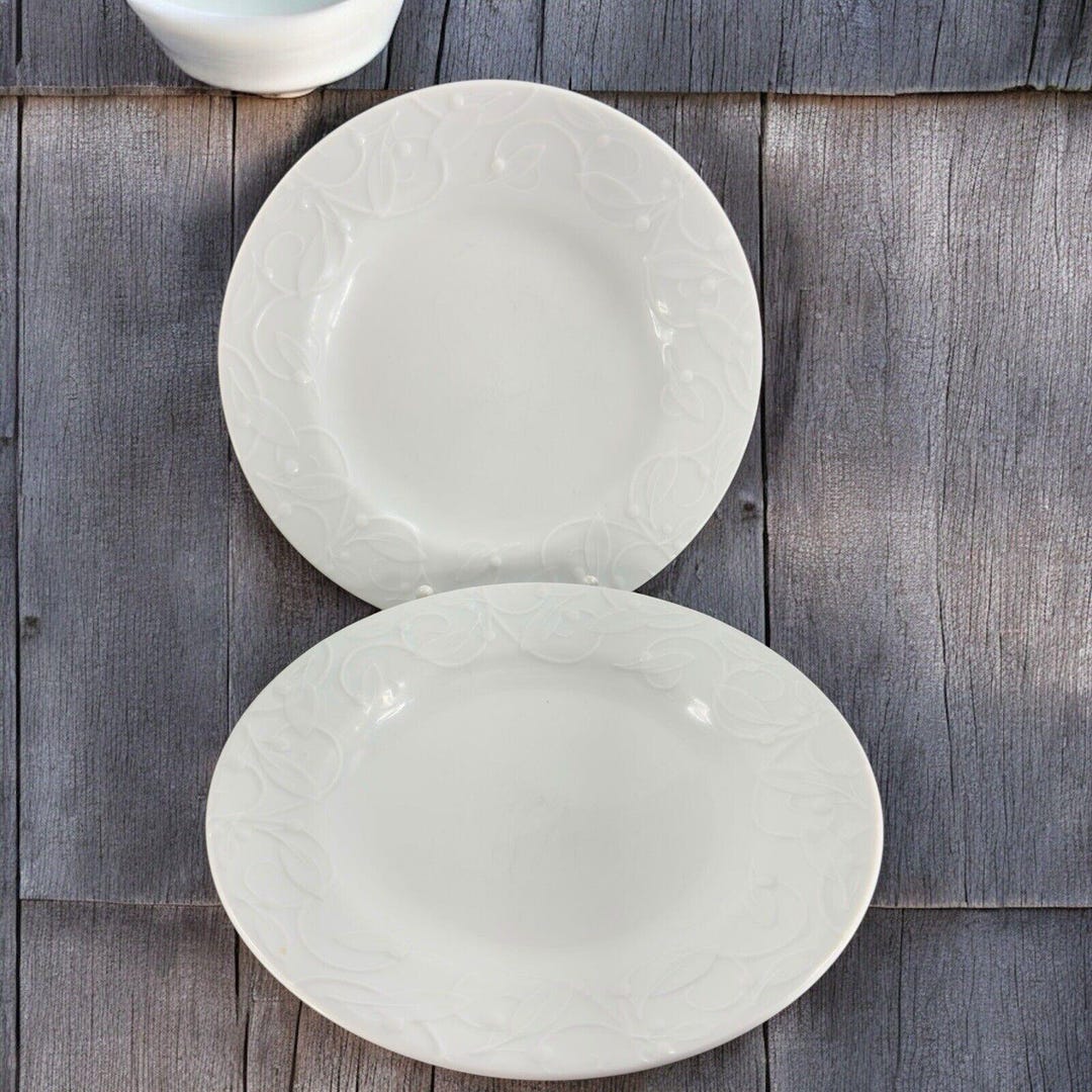 DANSK China FLOATING LEAVES Pattern White Leafs Dish Plate Set 2 Dishes ...