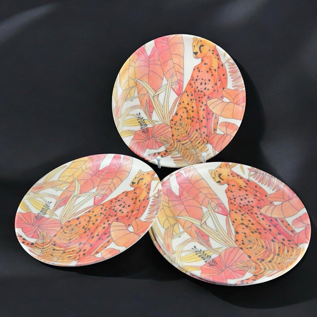 PRIMROSE ALLEY Bamboo Fiber Dish Plate Tropical Palm Floral 8inch Set 4 ...