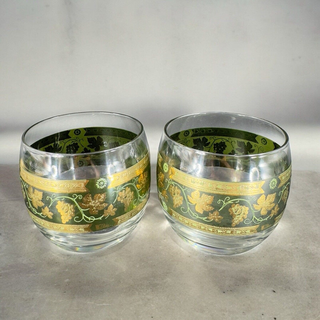 Cera Green Roly Poly Glass Golden Grapes Barware Glassware Glasses Mid ...