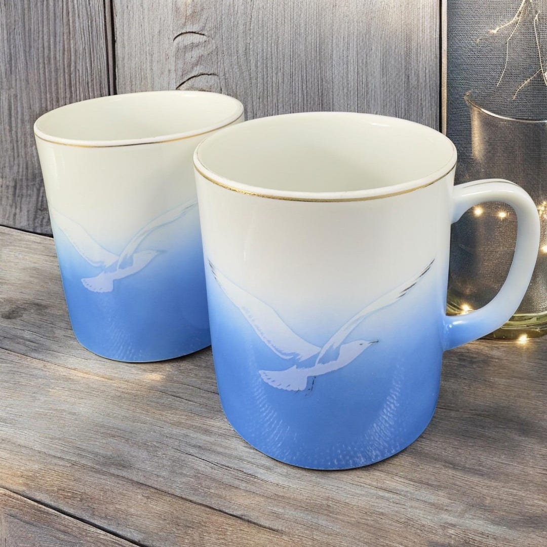 Vintage Penco Japanese Porcelain Mug Seagull Gold Trim Coffee Mugs Cups ...