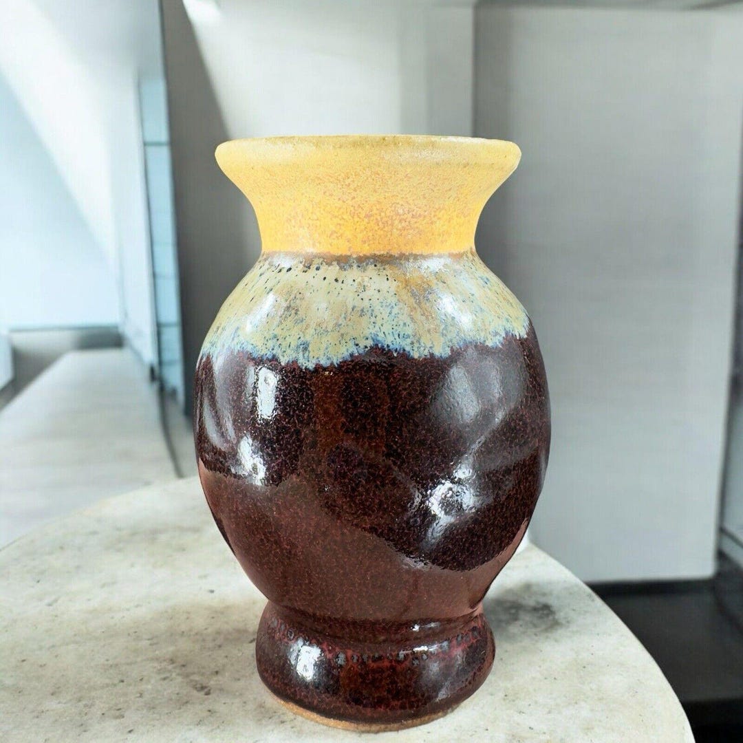 2010 Allan Ditton Vase Studio Art Pottery Stoneware Brown Drip Glaze ...