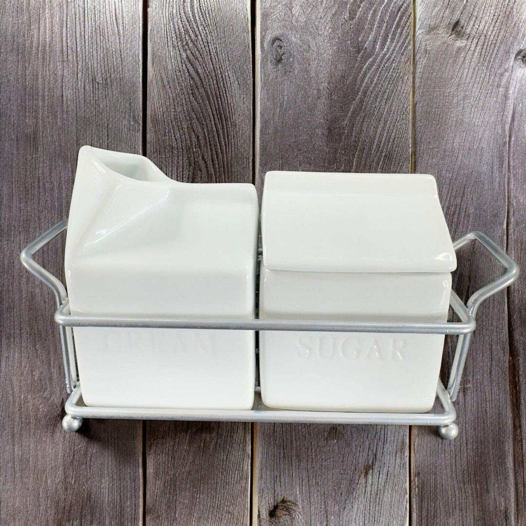 Denmark Sugar and Creamer Set 2 Vitrified Porcelain White Ceramic W ...