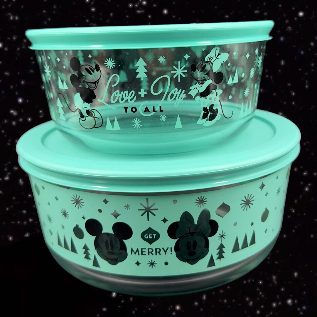 Pyrex Disney Holiday Mickey and Minnie Mouse Container Set 2 Glass Storage Box - Etsy