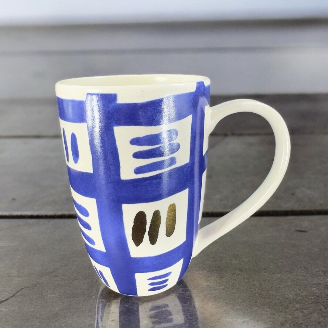 Crafted by Wainwright Pompeii White Blue Gold Tall Coffee Mug Cup ...