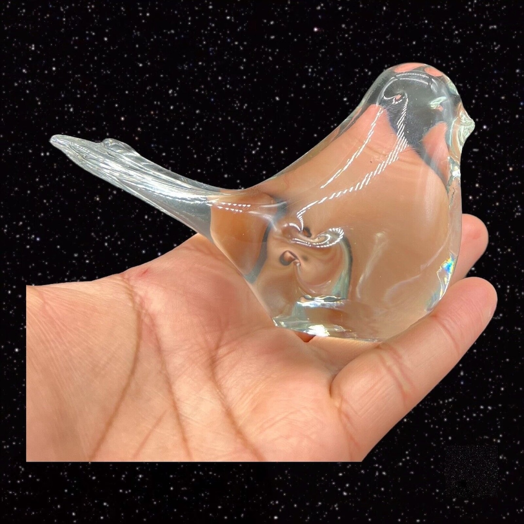 Vintage Clear Art Glass Bird Figurine Paperweight Love Bird Figure 5”W ...