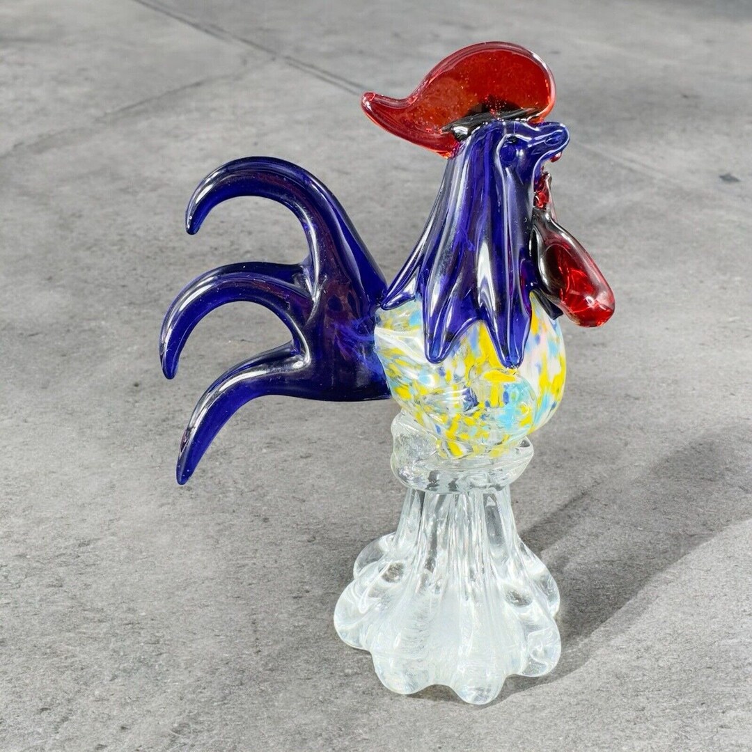 Heavy Art Glass Rooster Chicken Figurine Decor Paperweight Multicolor ...