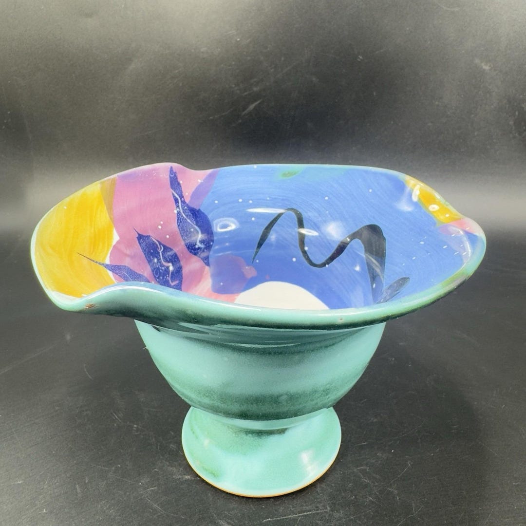 Italian Art Pottery Footed Dish Bowl Container Hand Made Redware Made ...