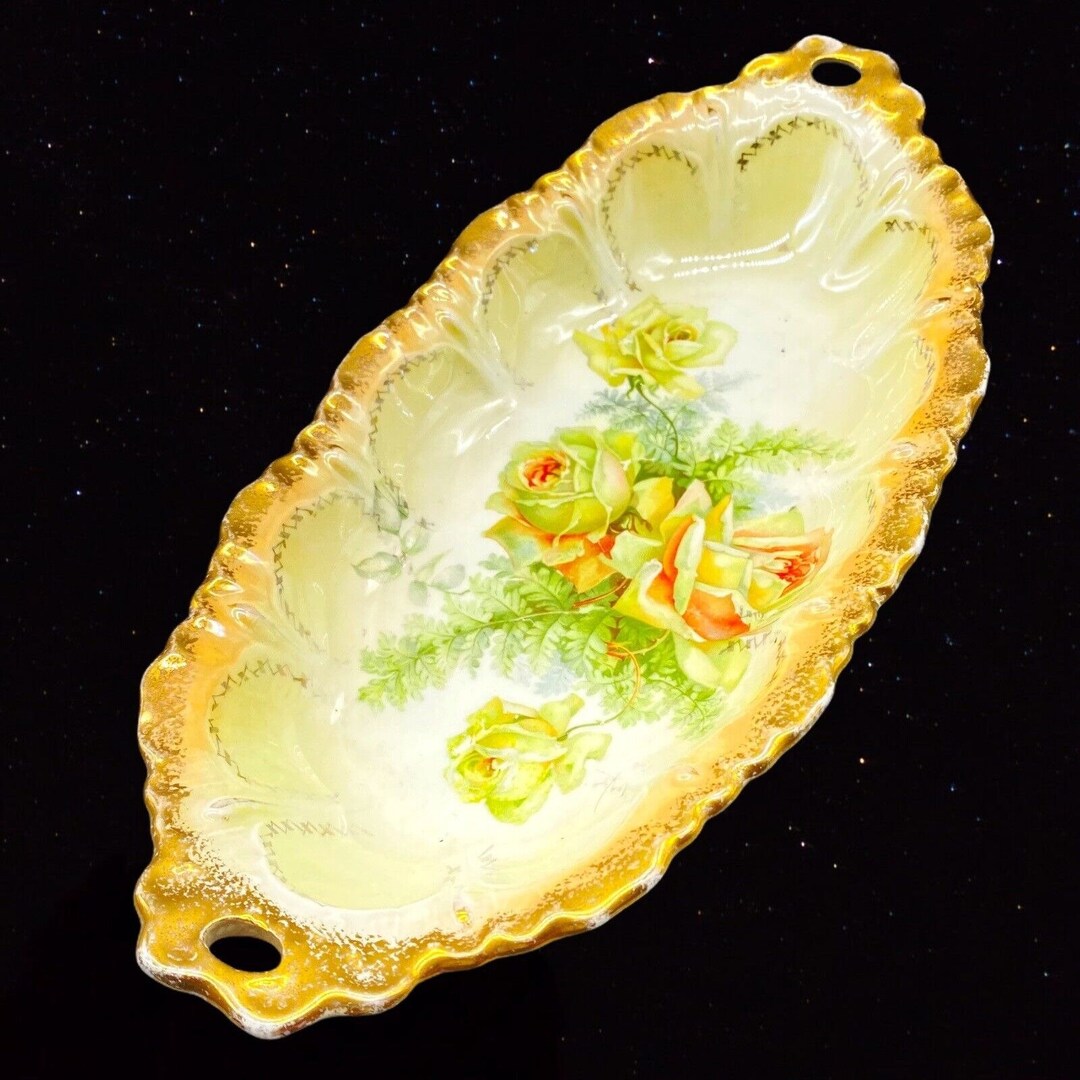 Antique Stinthal Gilded Tray Dish Bowl Crooksville China 1900's Rose ...
